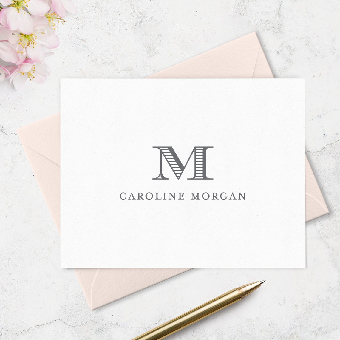 Folded Note Cards With Monogram and Name Personalized Fold - Etsy