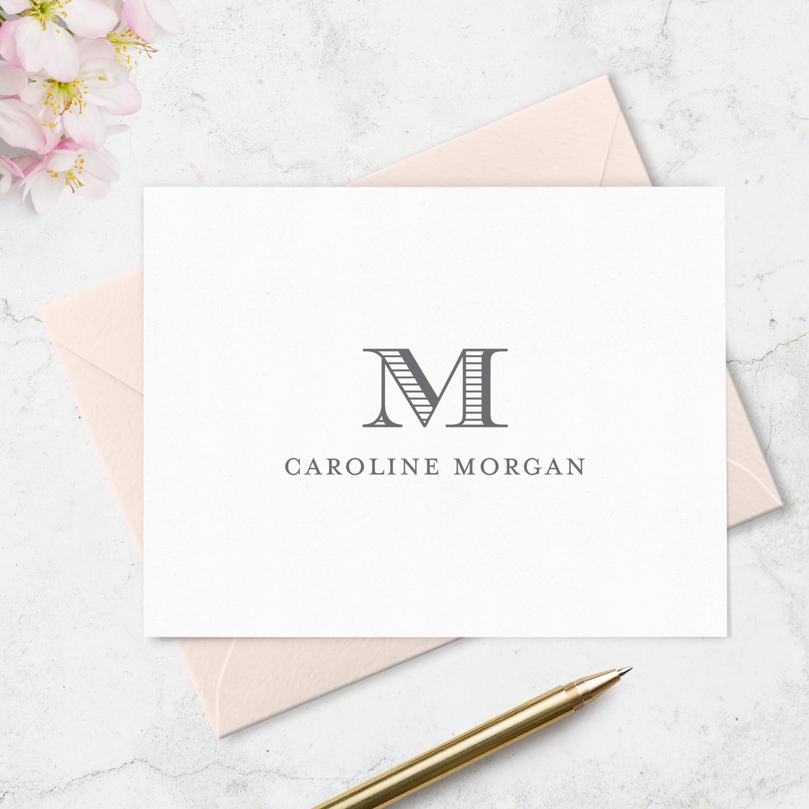 Folded Note Cards With Monogram and Name Personalized Fold - Etsy