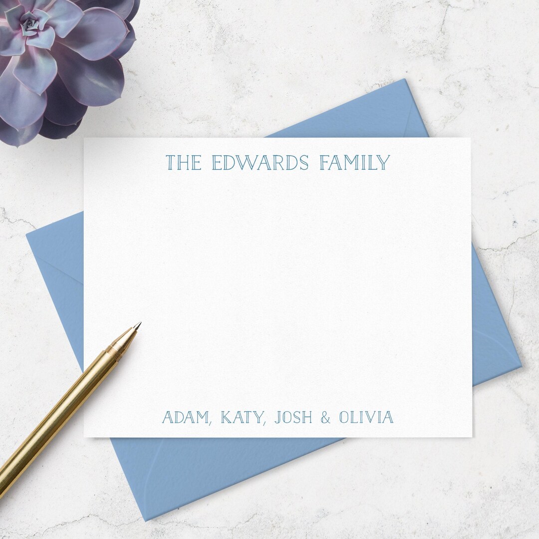 Family Note Cards and Envelopes Stationery Set, Personalized With ...