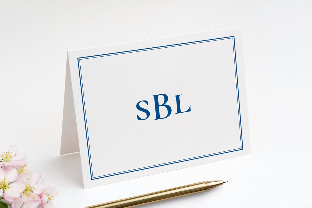 Folded Note Cards With 3 Letter Monogram on Front, Personalized Fold ...