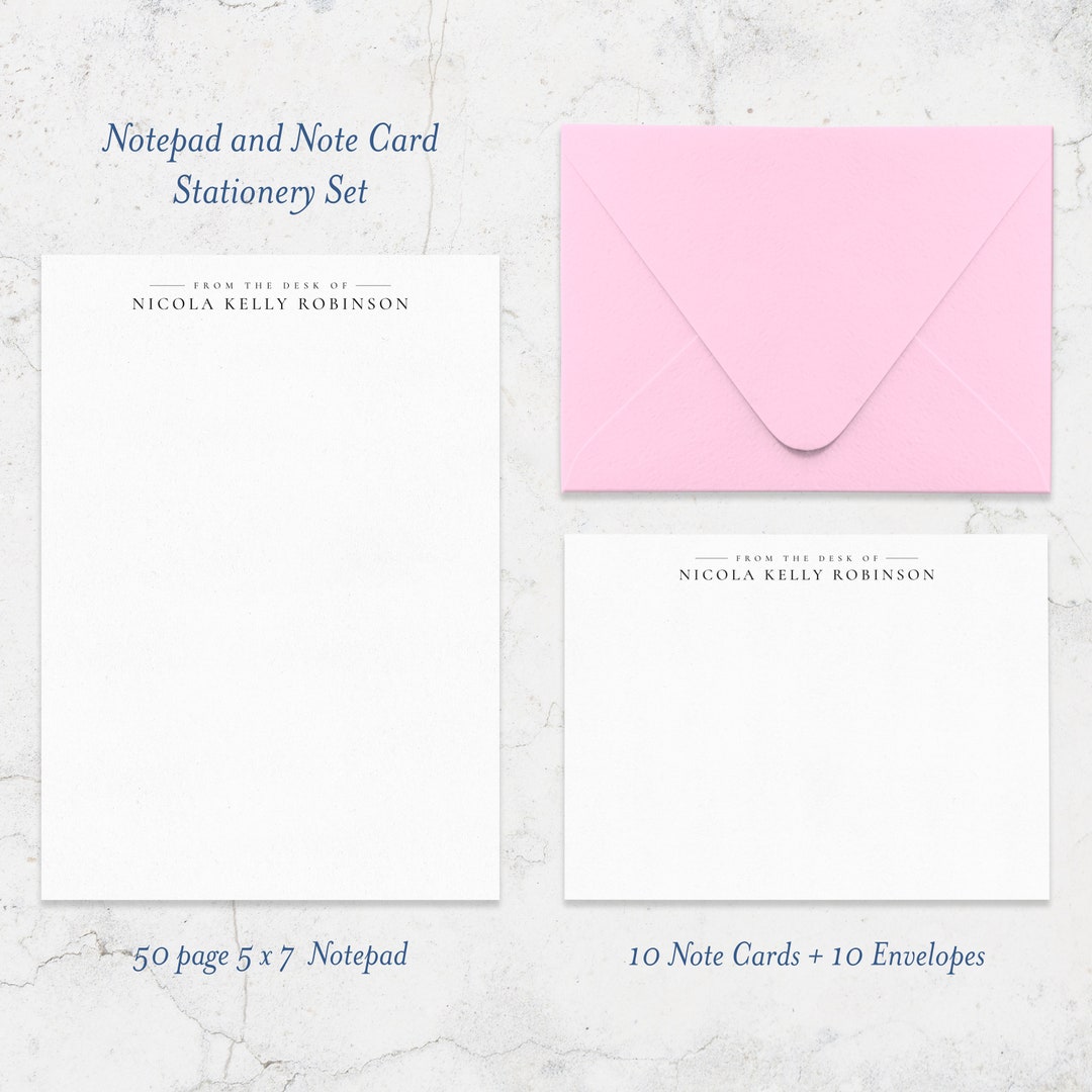 Personalized Desk Stationery Set With 10 Note Cards 10 Envelopes 50 ...
