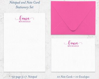 Personalized Stationery Set With 10 Note Cards + 10 Envelopes + 50 Page ...