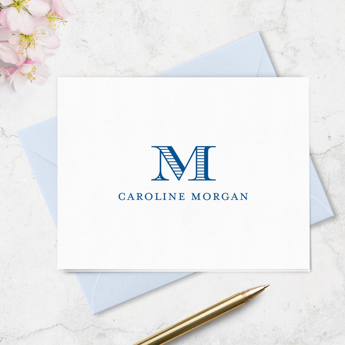 Folded Note Cards with Monogram and Name Personalized Fold | Etsy