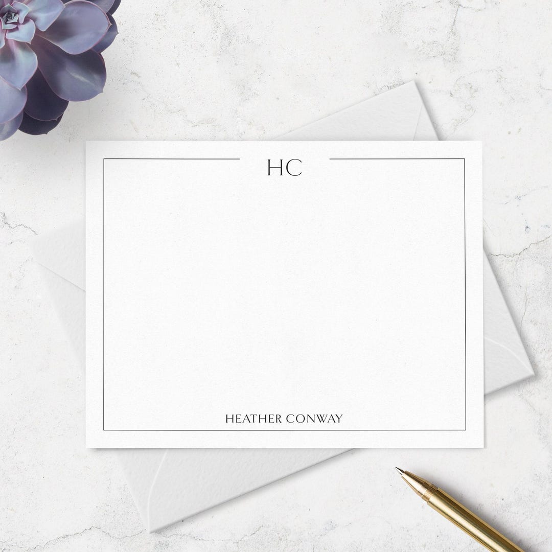 Border Note Cards With Monogram and Name, Monogrammed Personalized ...