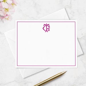Chic Interlocking 2 Letter Monogram Note Cards With Border, Classic ...
