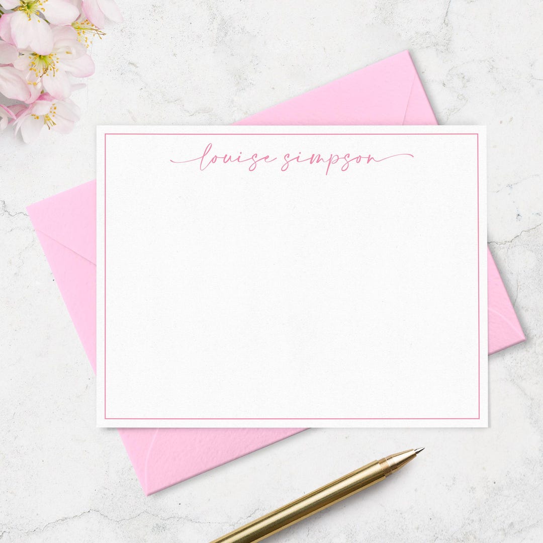 Border Note Cards Personalized With Name in Signature Script Font | A2 ...