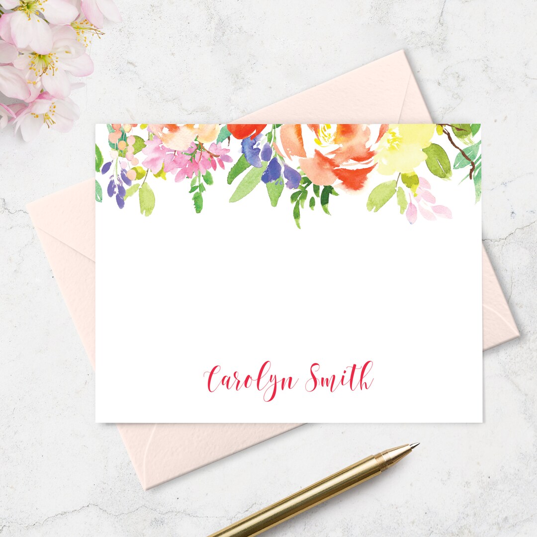 Floral Note Card & Envelope Stationery Set Personalized With Names, Set ...