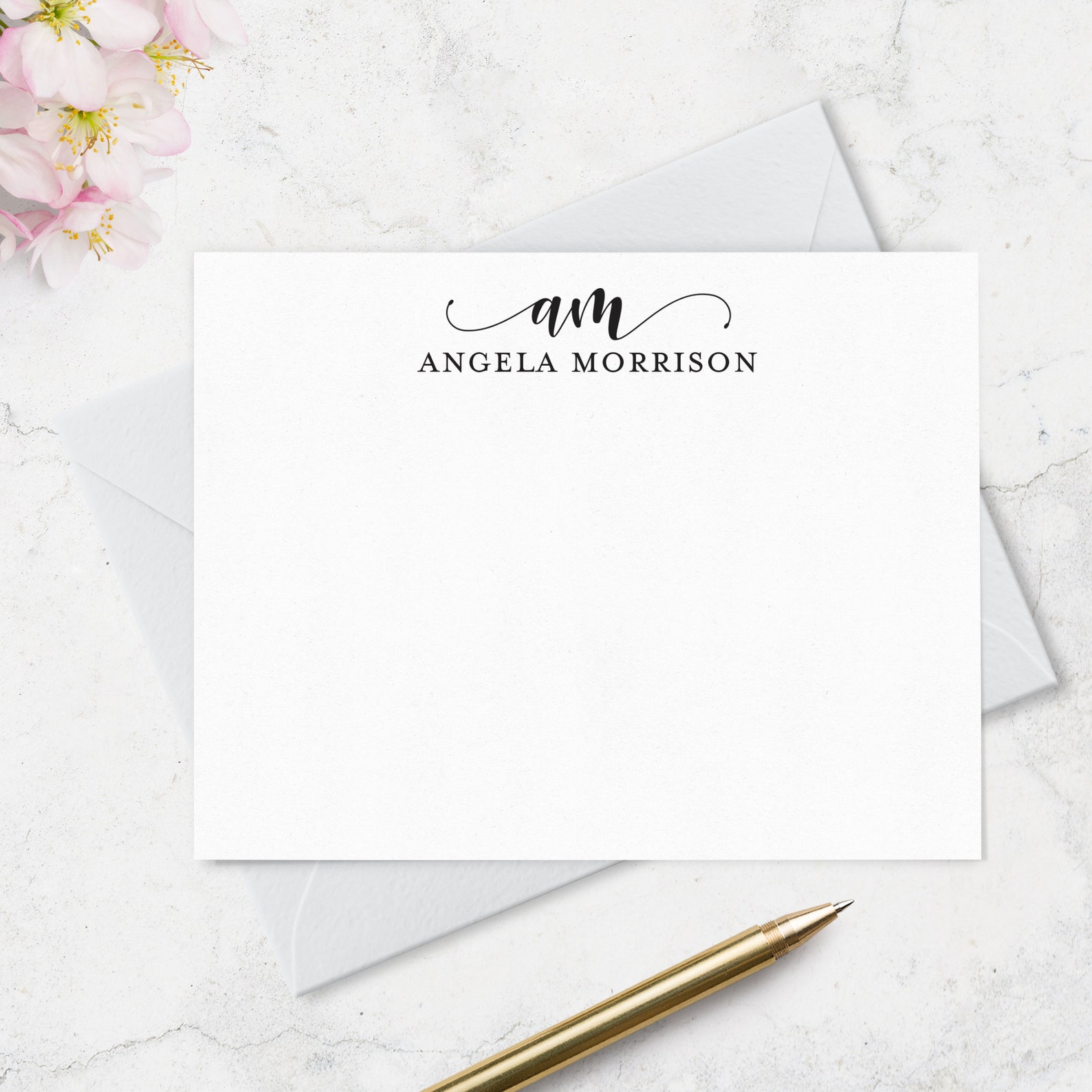 Monogrammed Stationery Personalized Note Cards With 2 Letter - Etsy