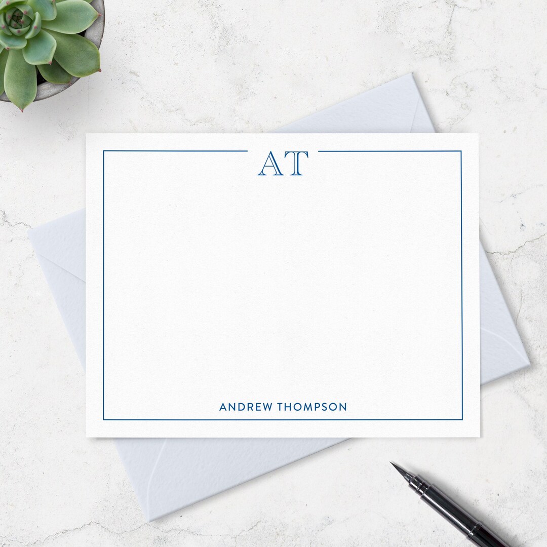 Mens Note Cards With Border, Monogram and Name, Monogrammed ...