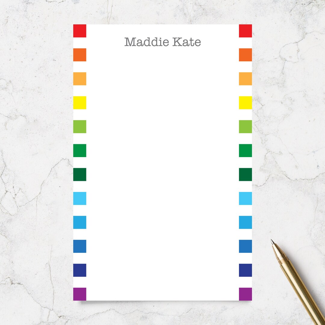 Personalized Kids Notepad Stationery in Bright Rainbow Colors, Custom ...