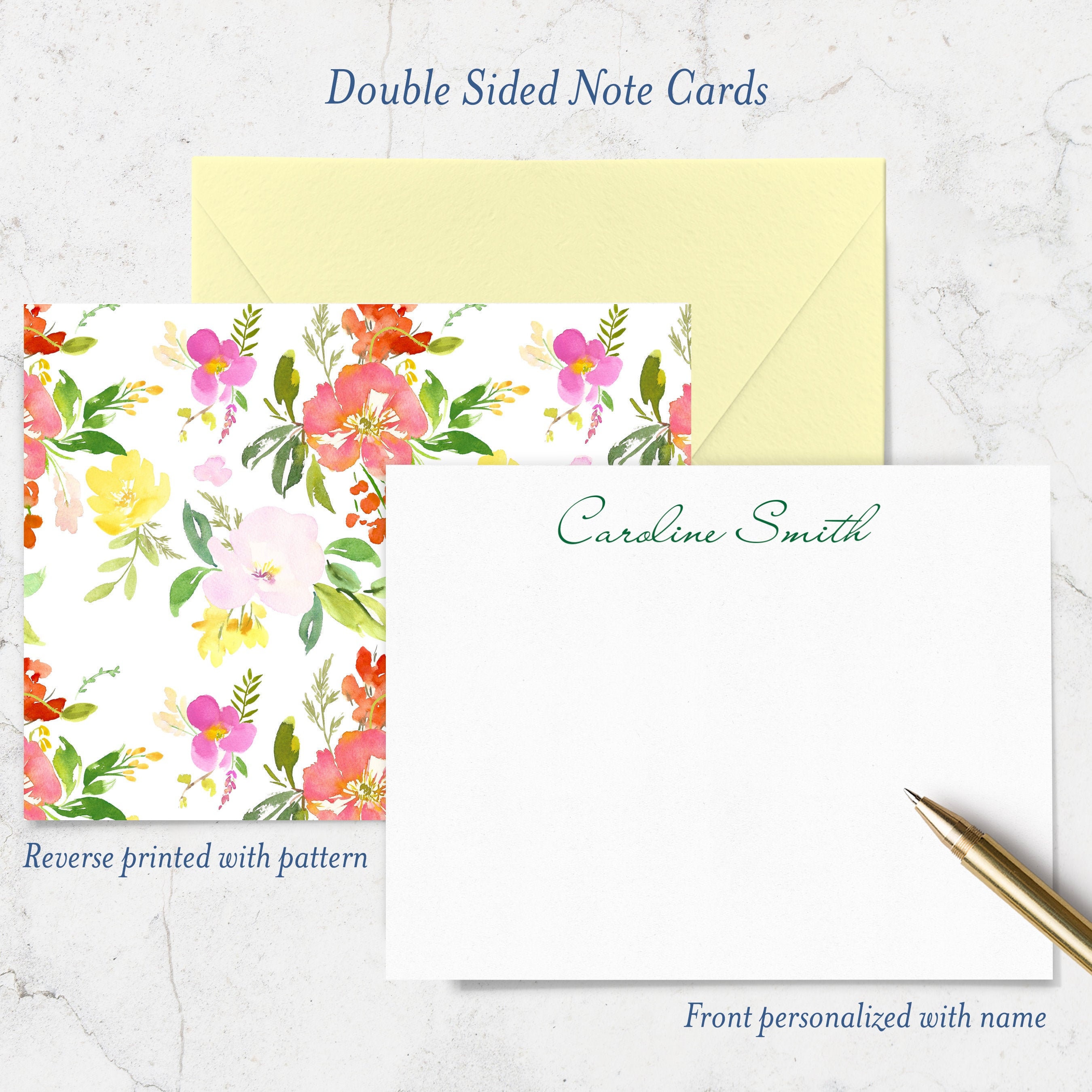 Personalized Double Sided Note Cards With Name on Front and - Etsy