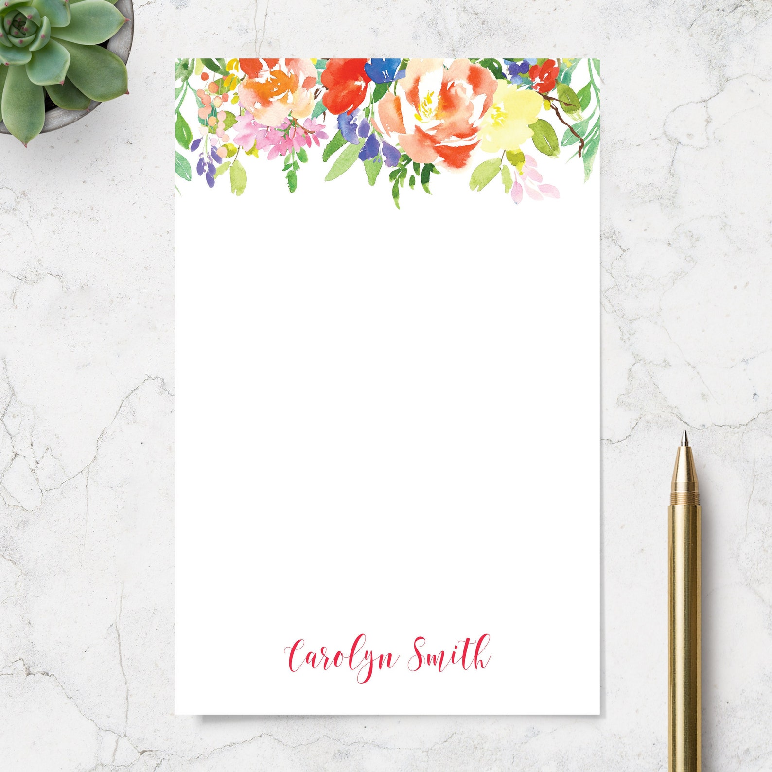 Floral Watercolor Personalized Notepad With 50 or 100 Sheets - Etsy
