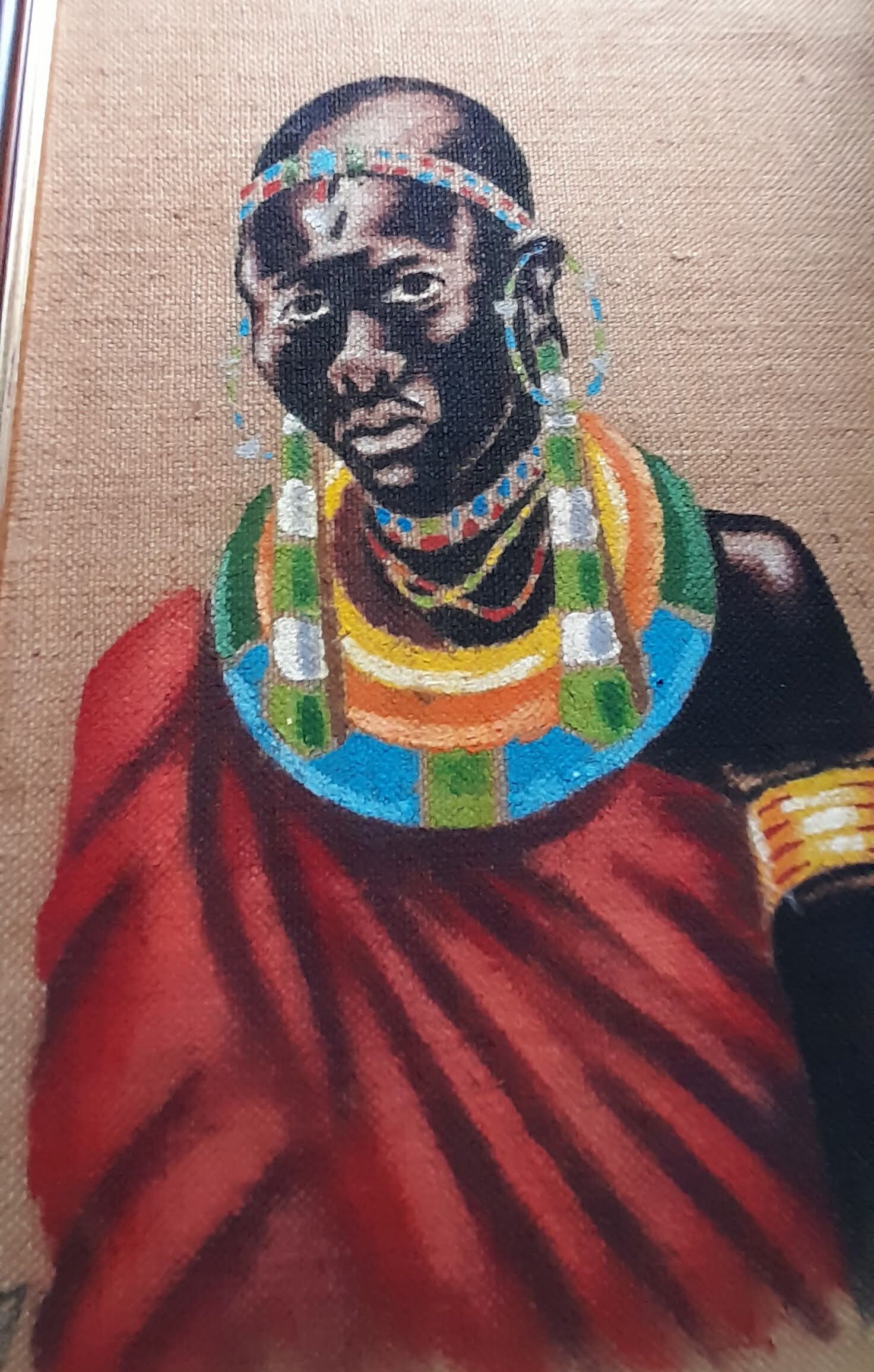 Rare African Art ORIGINAL Burlap Painting by KIIM Femal Tribal ...