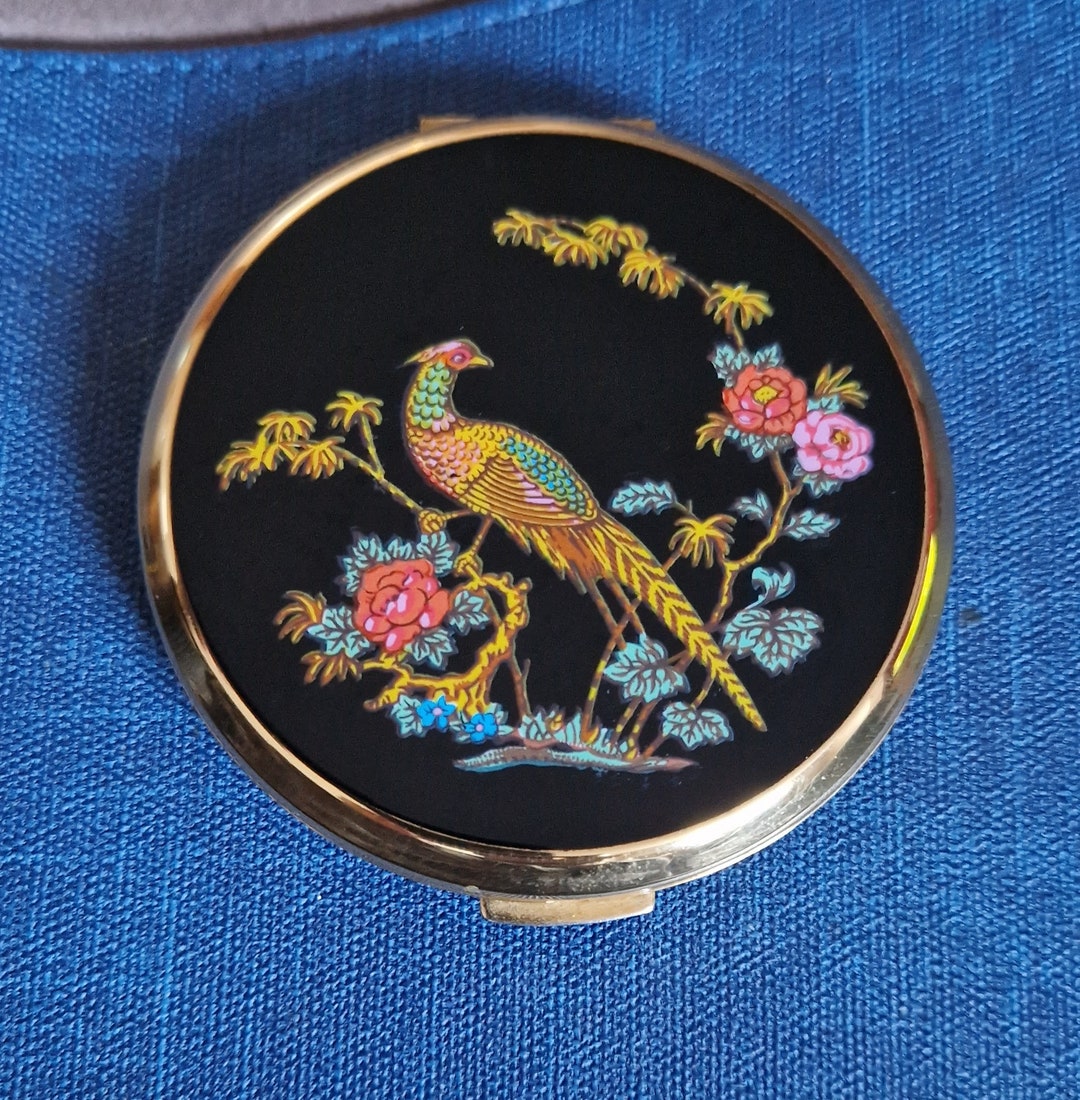 Vintage Stratton Powder Compact Pheasant and Floral Design Round Gold ...