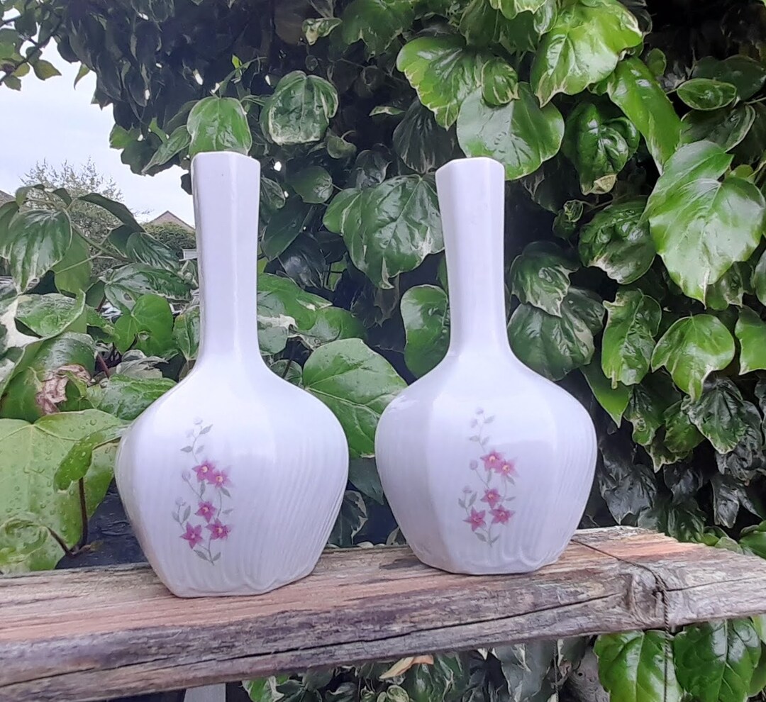 Vintage Pair ~romania DIANA Porcelaine ~ Floral Patterned Posy Vases ...