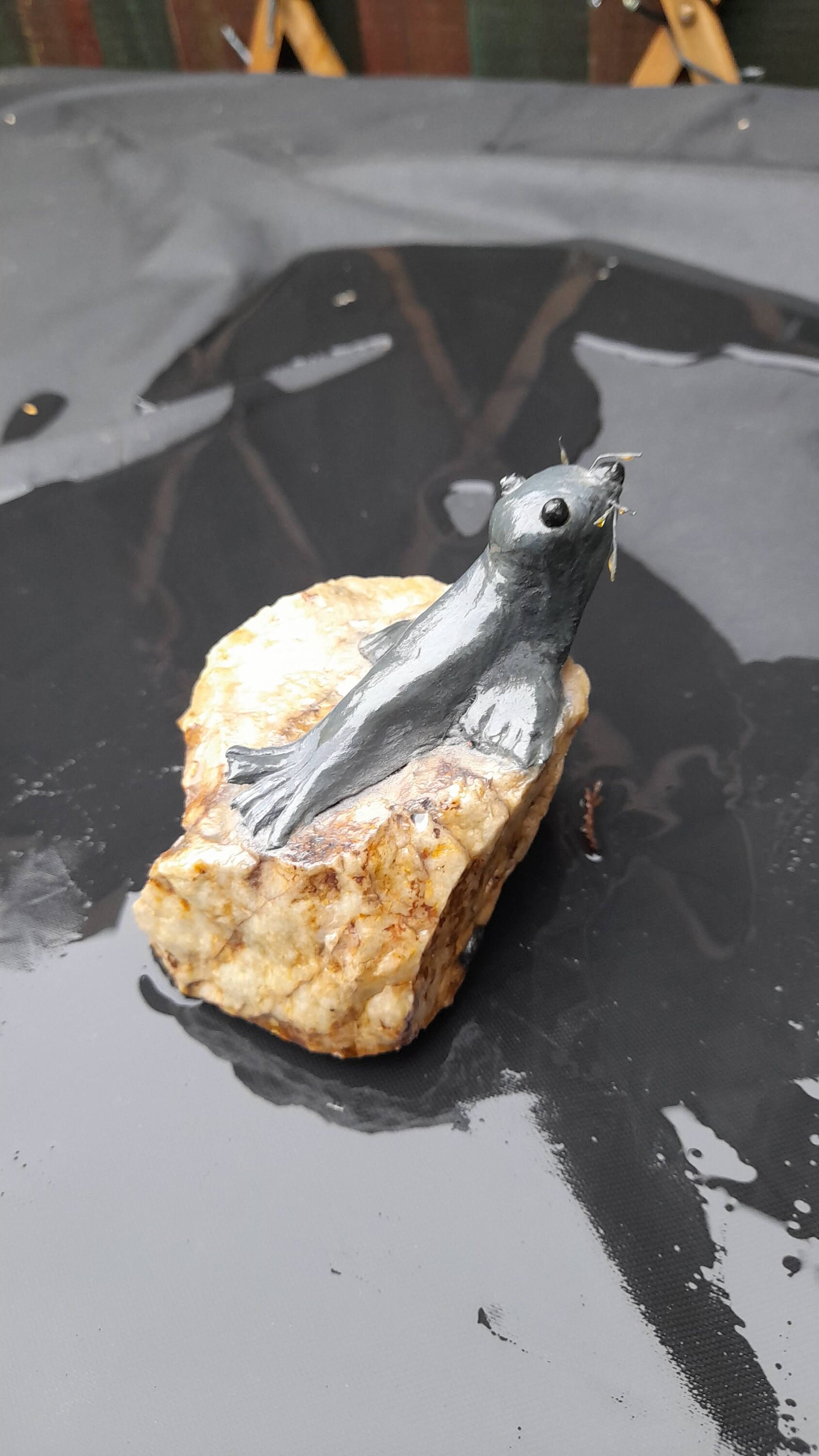 Vintage Seal on a Rock ~ Art Pottery Ormament ~ Paperweight ...