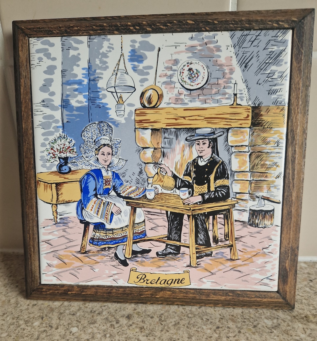 Vintage Tiled Square Pot Stand /trivet ~ Wood Frame ~ Hand-painted ...