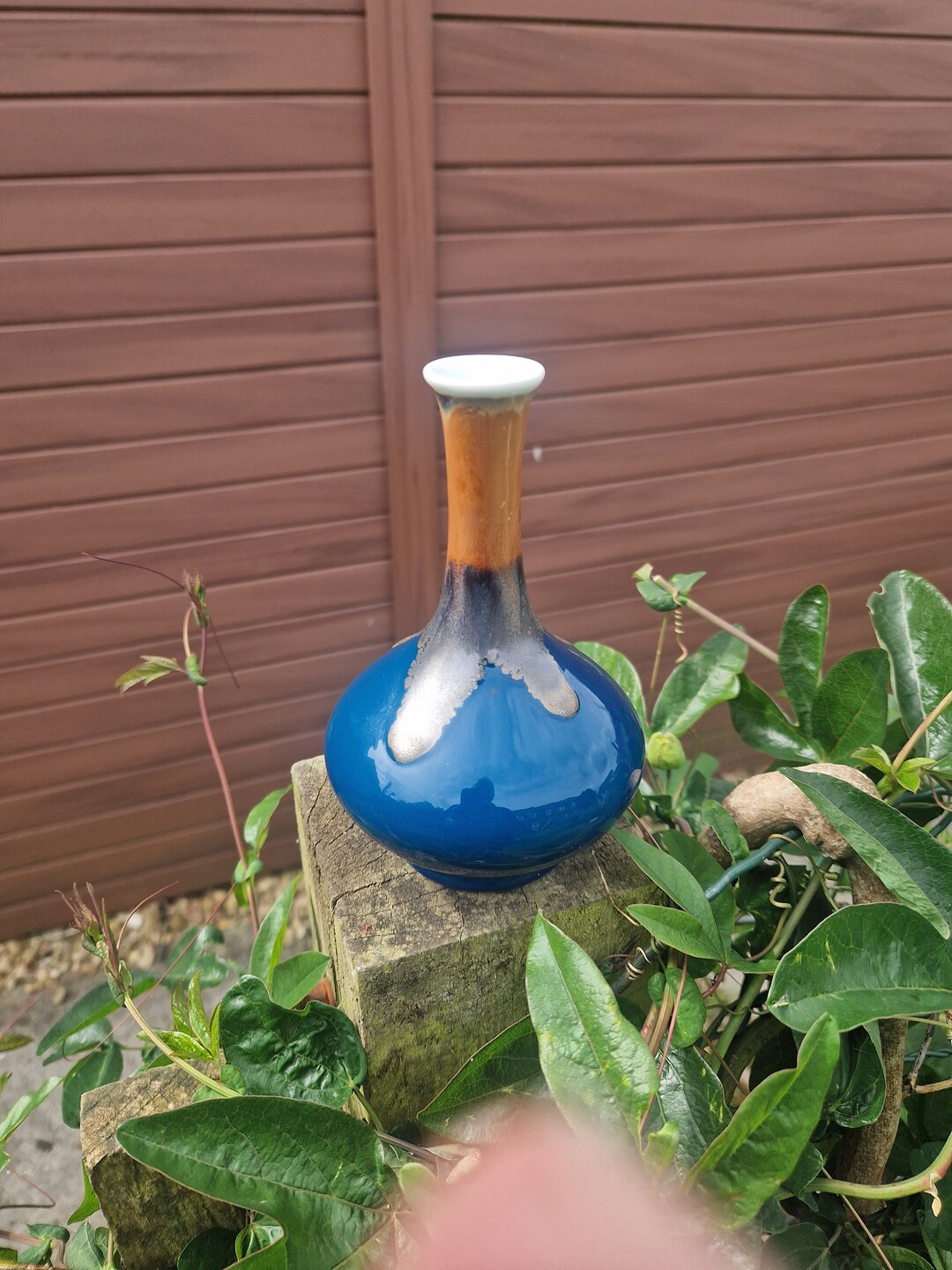 Vintage Japanese Pottery Bud Post Vase ~ Pedestal ~ Teal ~ Tan ...