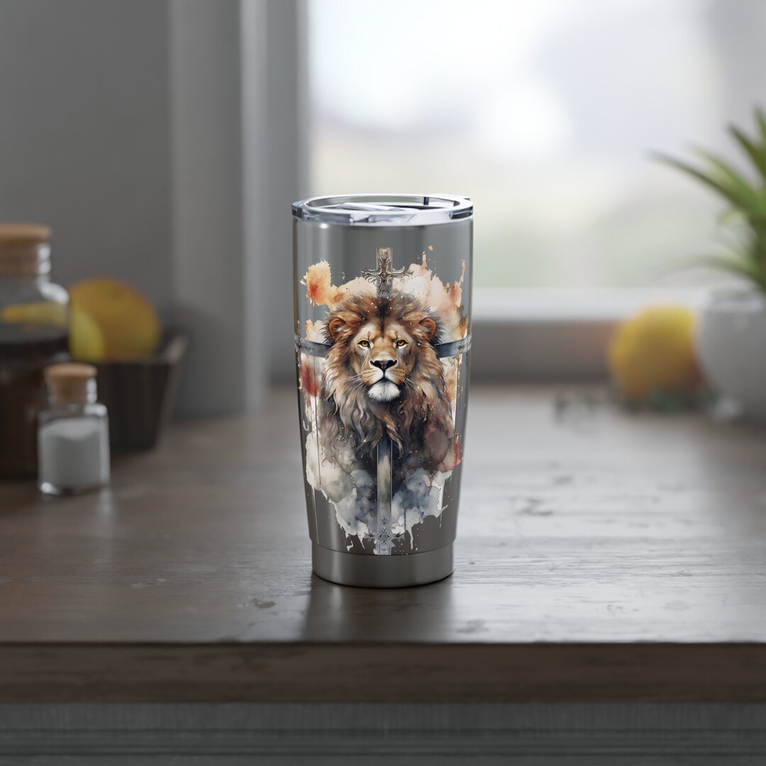 Faithful and Fierce: Lion and Cross Coffee Thermos to Keep - Etsy
