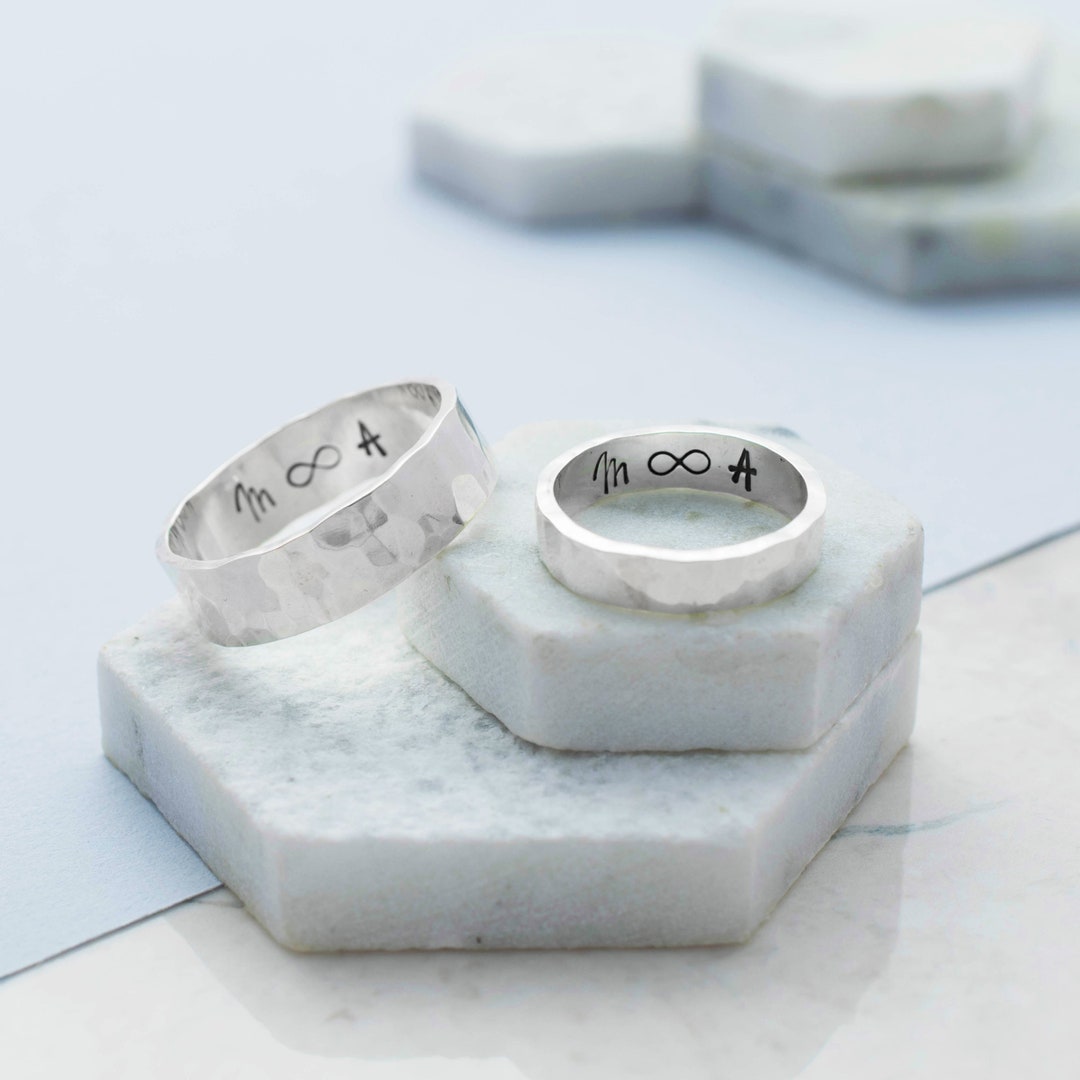 Sterling Silver Matching Hammered Ring Set | Silver Couples Wedding ...