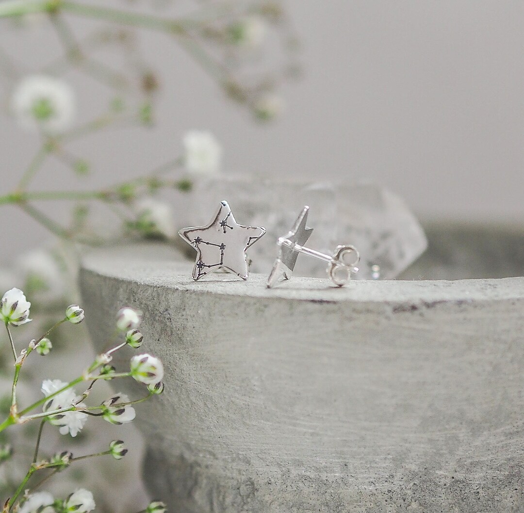 Constellation Studs | Silver Starsign Earrings | Silver Star Studs ...