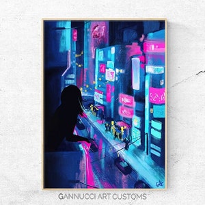 Cyberpunk Balcony- an Impressionistic Cyberpunk City - ORIGINAL Prints ...