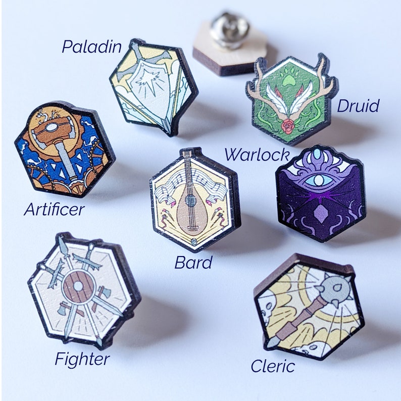 D&D Class Wooden Pin Badges! 14 Designs - Etsy