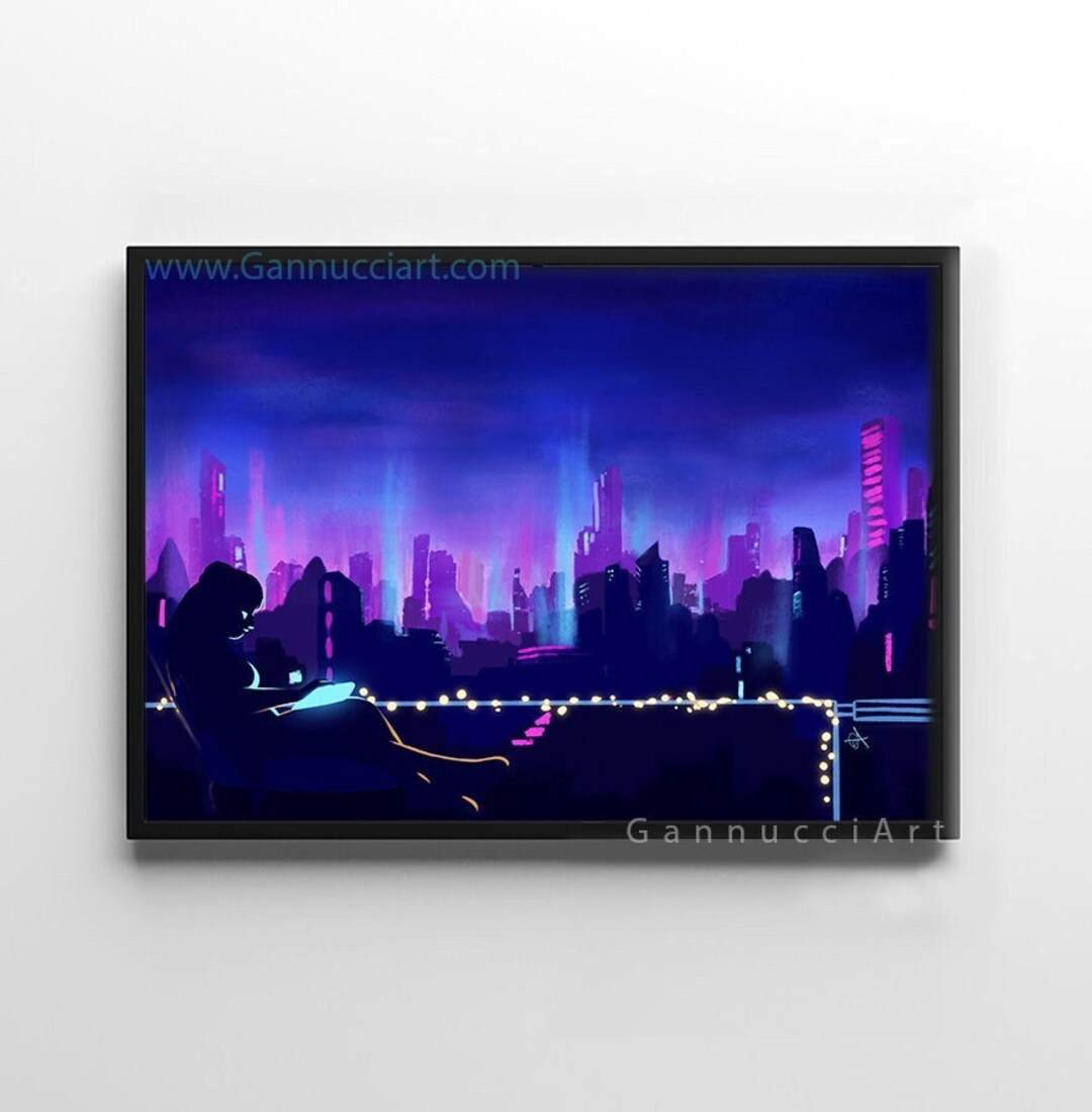 Cyberpunk Roof - a Lofi Impressionistic Cyberpunk Scene - ORIGINAL ...