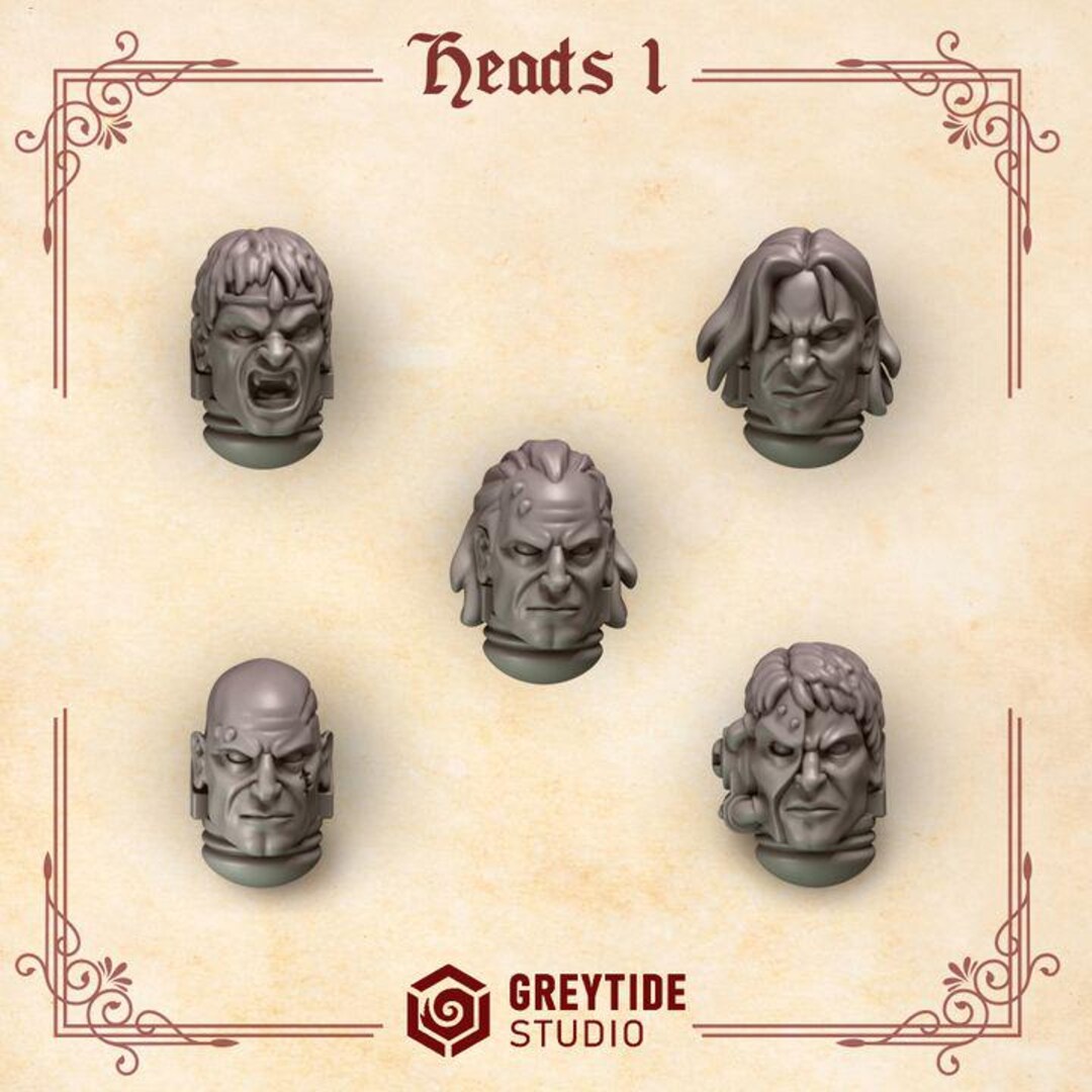 32mm Sci-fi Bits, Crimson Lords Heads X5, Miniatures, Compatible With ...