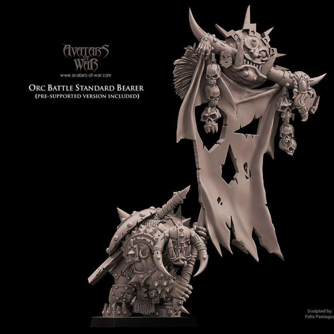 28mm Fantasy Miniatures, Avatars of War, Iron Orc Banner Bearer ...