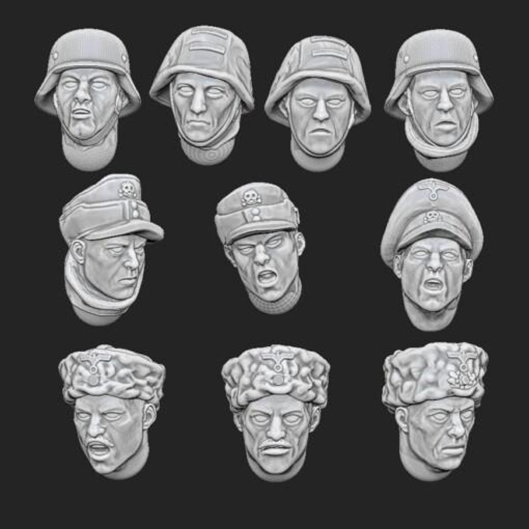 1/50 28mm WW2 German and Russian Soldier Heads X11, Wargaming, Bolt ...