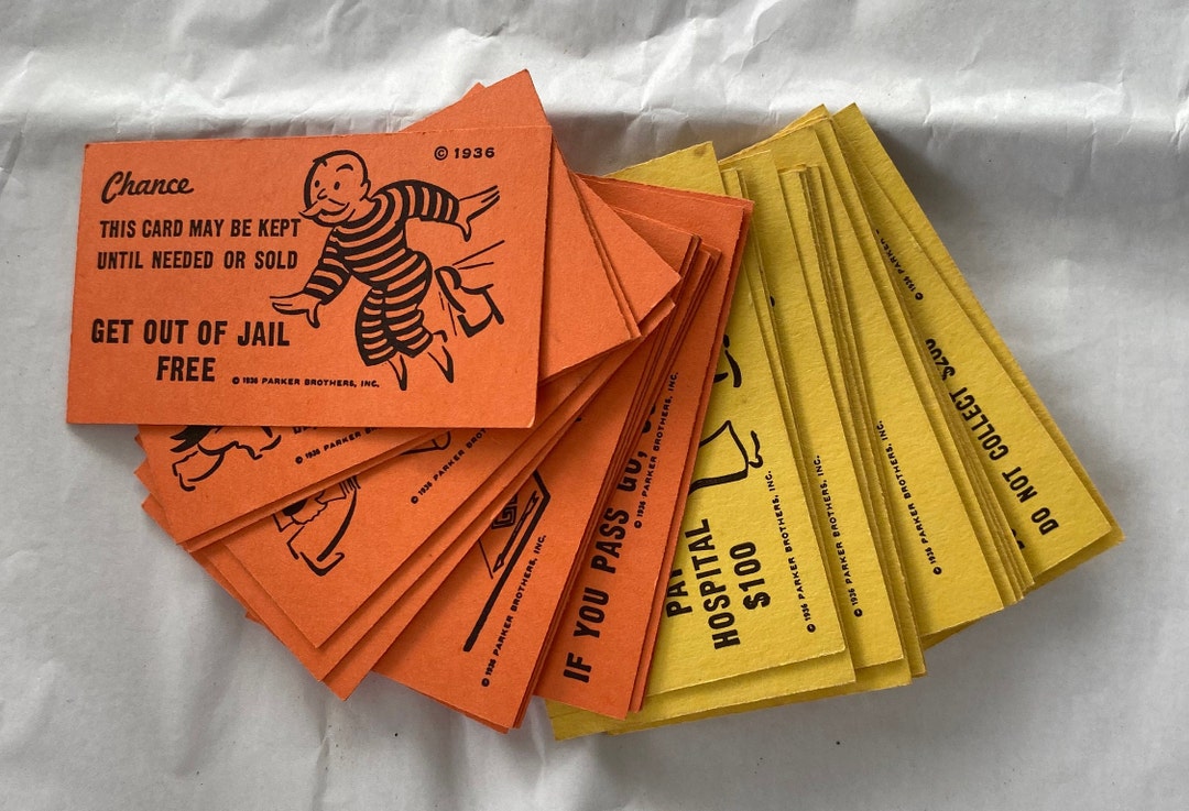 Vintage 1961 Monopoly Community Chest and Chance Cards Set of 32 ...