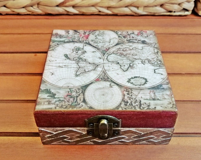 Wooden Memory World Map Box Keepsake Vintage Style Box - Etsy