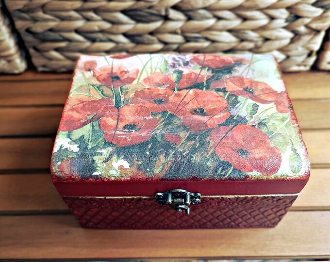Red Poppy Keepsake Box, Wildflowers Country Wooden Box, Poppy Decoupage ...