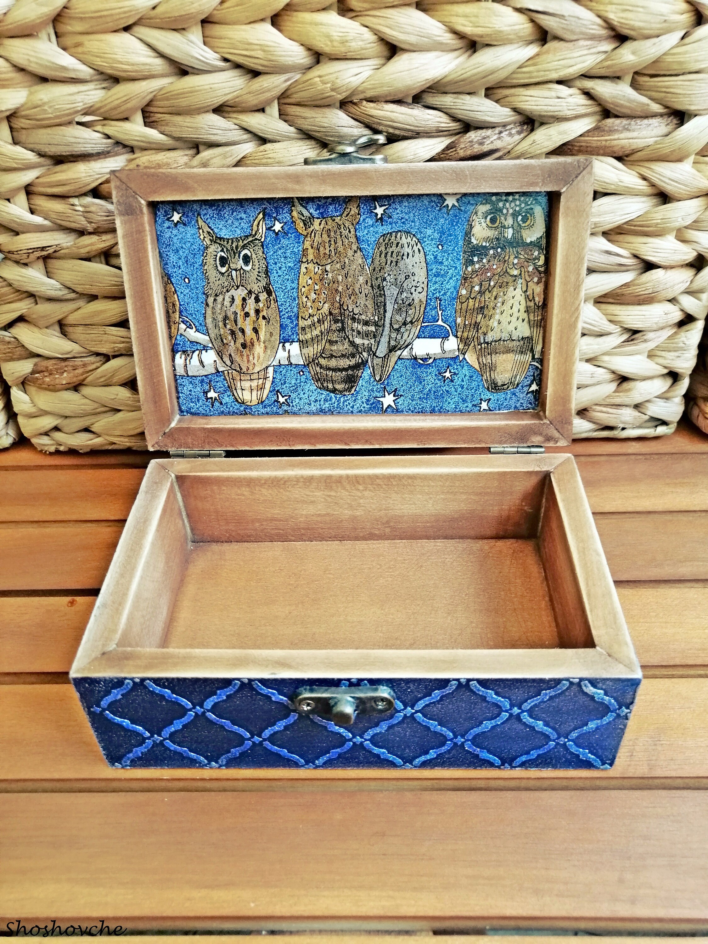 Owl Wooden Memory Box Night Birds Decoupage Box Owl Decor | Etsy