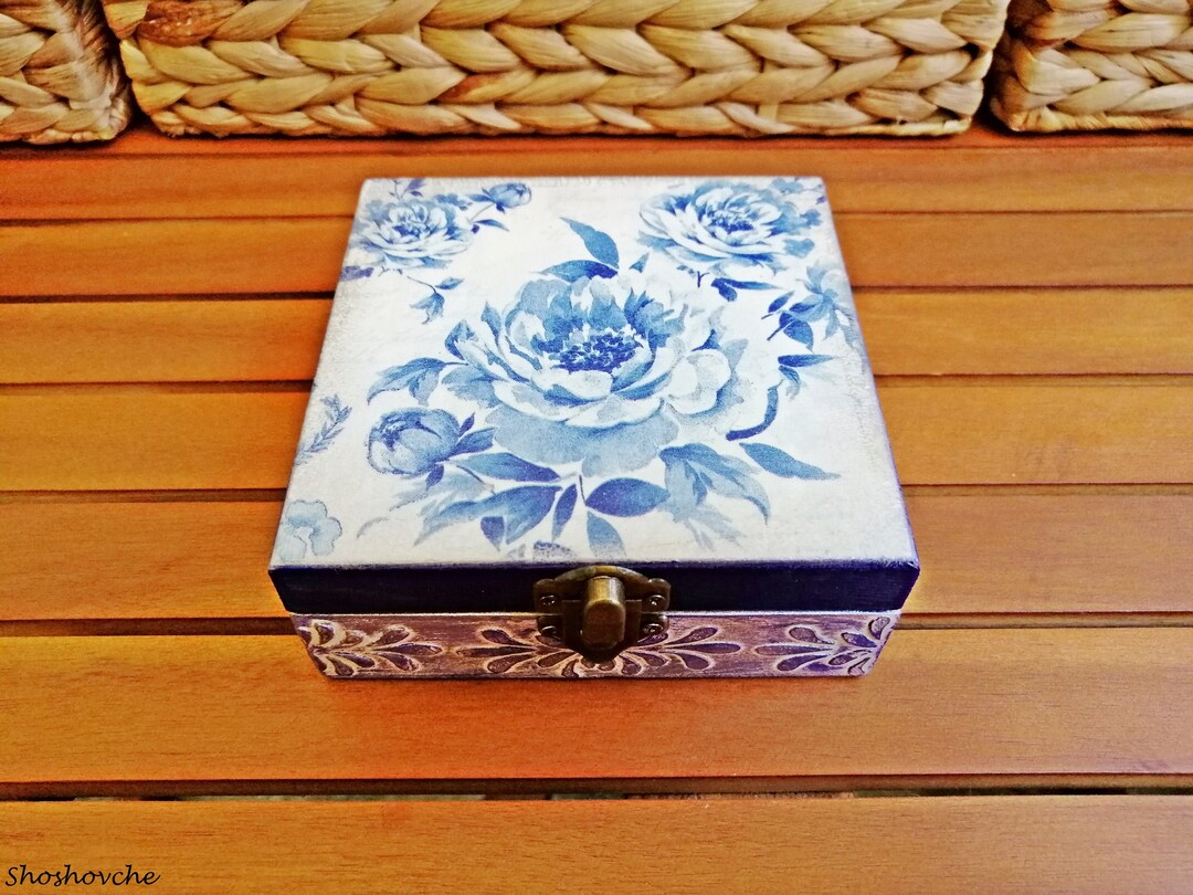 Vintage Blue Floral Box, Decorative Wooden Jewelry and Keepsake Box - Etsy