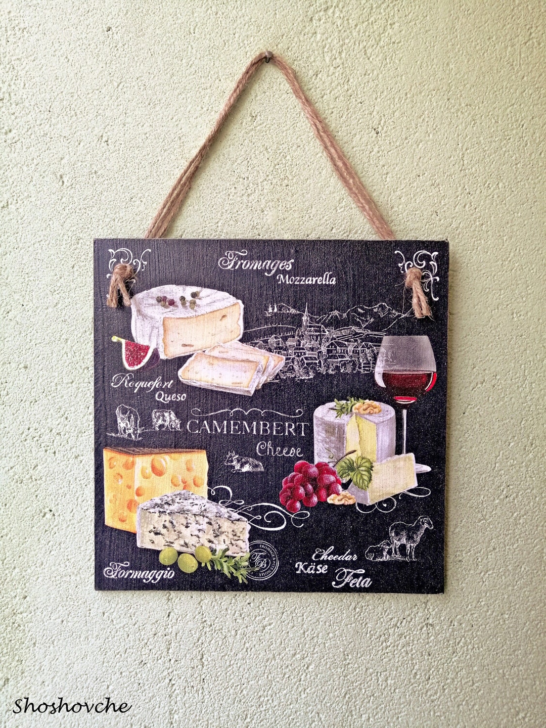 Rustic Wine Cheese Wall Decor, Wooden Provence Plaque, Kitchen Sign ...