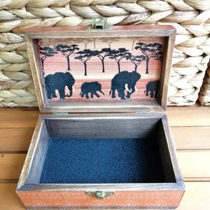 Wooden Elephant Box, Elephant Indian Decor, Sunset African Box ...