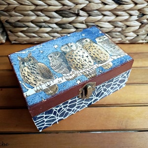 Owl Wooden Memory Box, Night Birds Decoupage Box, Owl Decor, Owl Art ...
