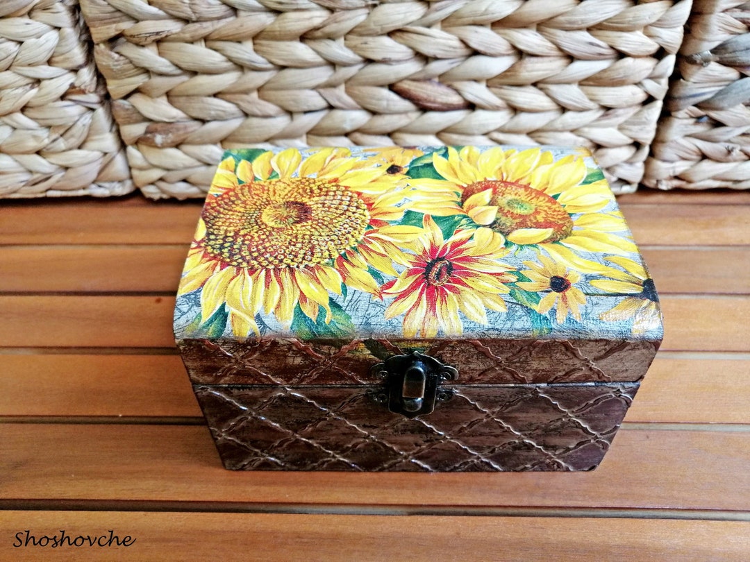 Sunflowers Jewellery Box, Jewelry Trinket Box, Memory Keepsake Wooden ...