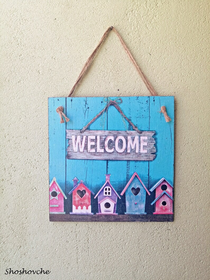 Blue Birdhouse Wall Art Welcome Home Sign Wooden Wall Decor - Etsy