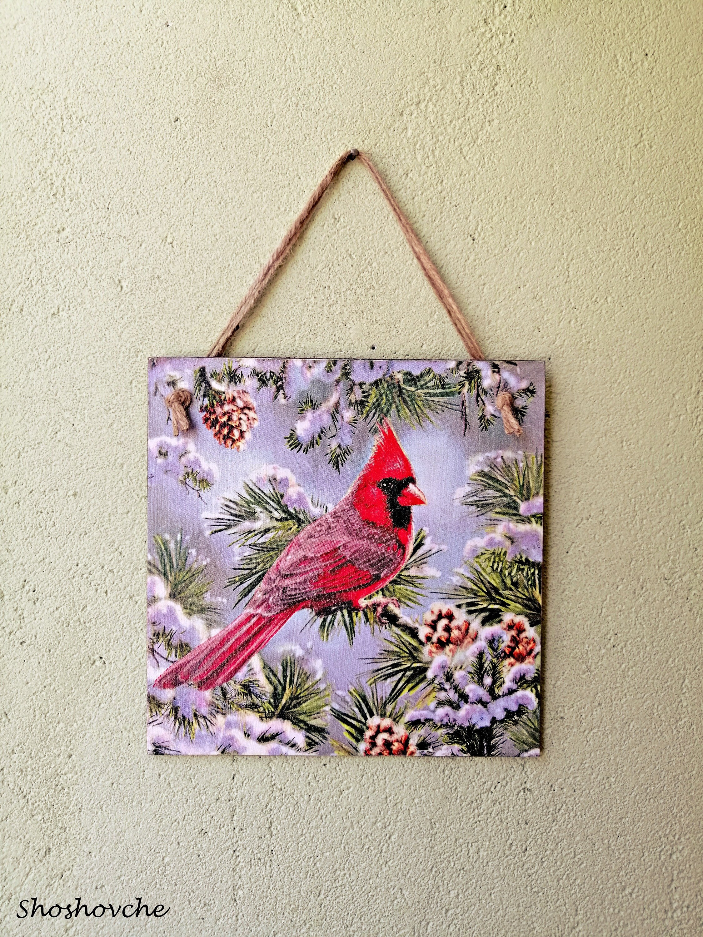 Red Cardinal Bird Hanging Plaque/picture Christmas Snow Fir - Etsy