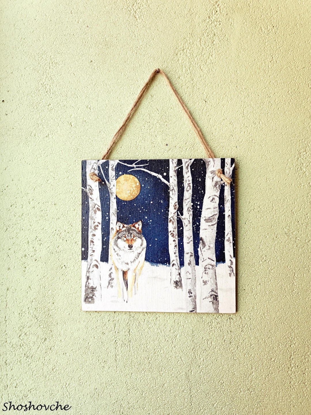 Wild Lone Wolf Sign Wall Hanging Plaque/picture, Full Moon Snowy Winter ...