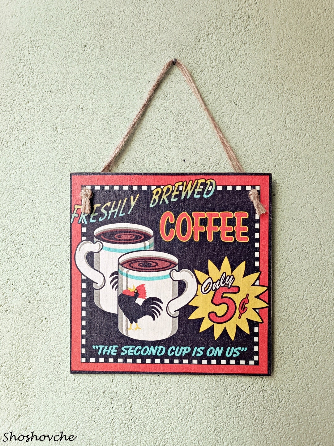 Retro Brown Coffee Cups Sign, Coffee Rustic Wall Hanging Plaque ...