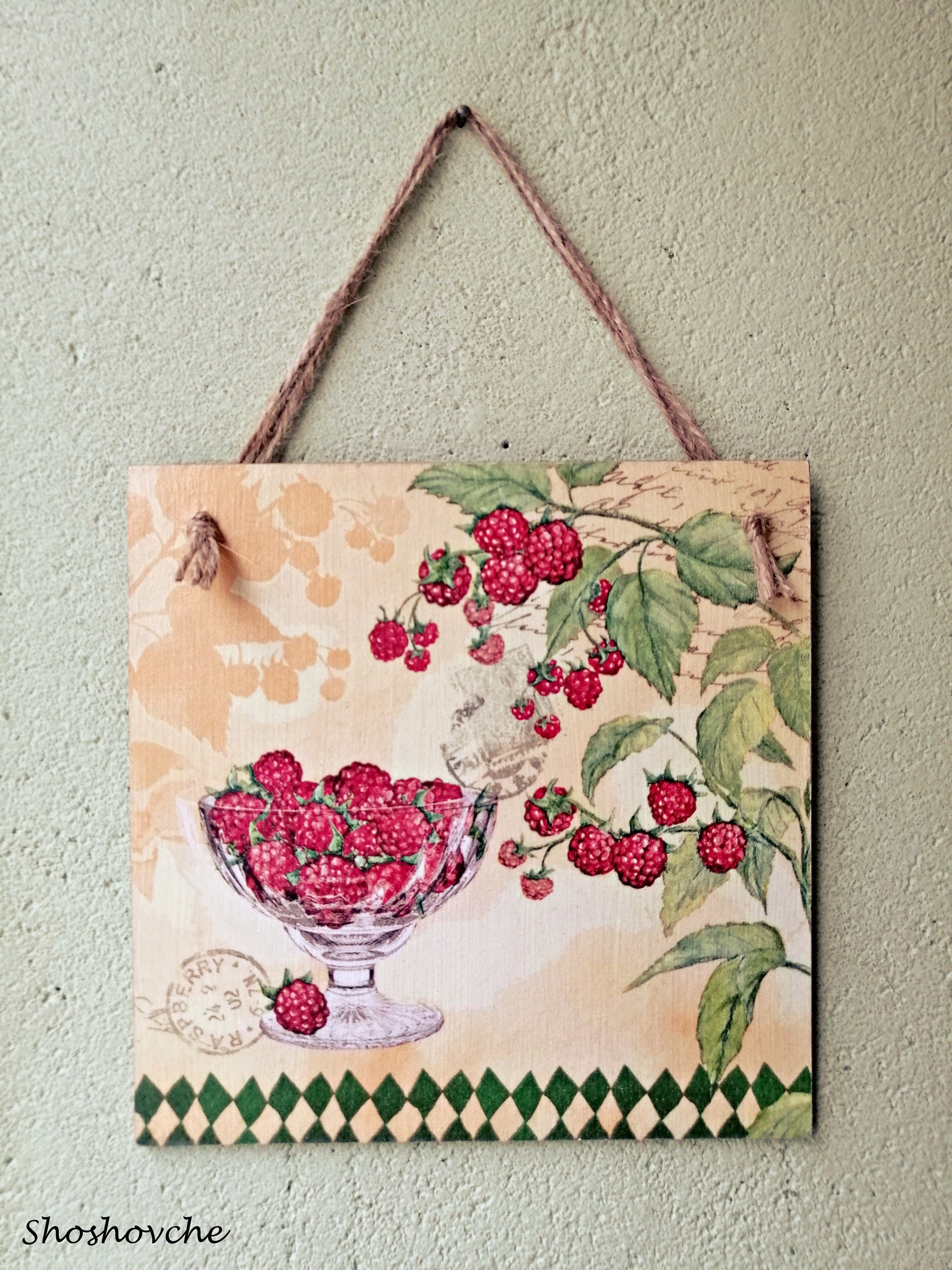Wall Hanging Plaque/picture Red Raspberries in Cup Summer - Etsy