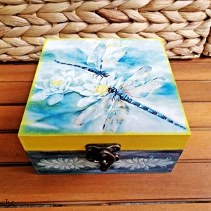 Blue Dragonfly Keepsake Box, Water Lilly Wooden Box, Dragonflies ...