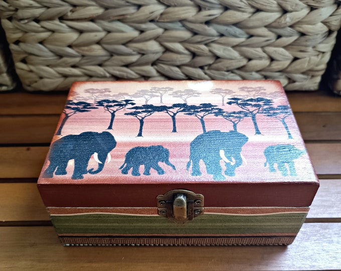Wooden Elephant Box, Elephant Indian Decor, Sunset African Box ...