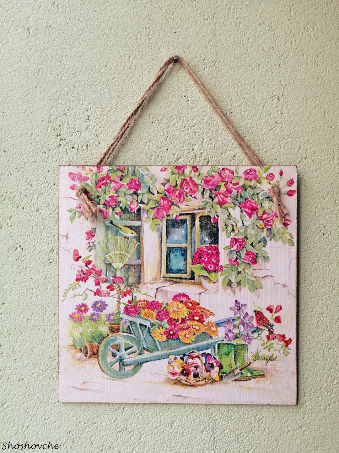 Spring Cottagecore Wall Decor, Floral Garden Wheelbarrow, Shabby Chic ...
