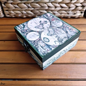 Wooden Memory World Map Box, Keepsake Vintage Style Box, Decoupage ...