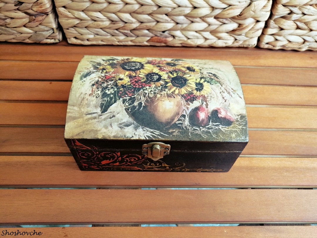 Sunflowers Wooden Box, Yellow Sunflower Keepsake Box, Memory Jewellery ...